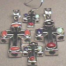 Sterling Silver Cross with Multi-Color Stones,: Timewell